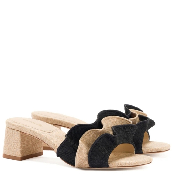 Larroude | Shoes | Larroude Brigitte Ruffle Mule In Beige And Black ...